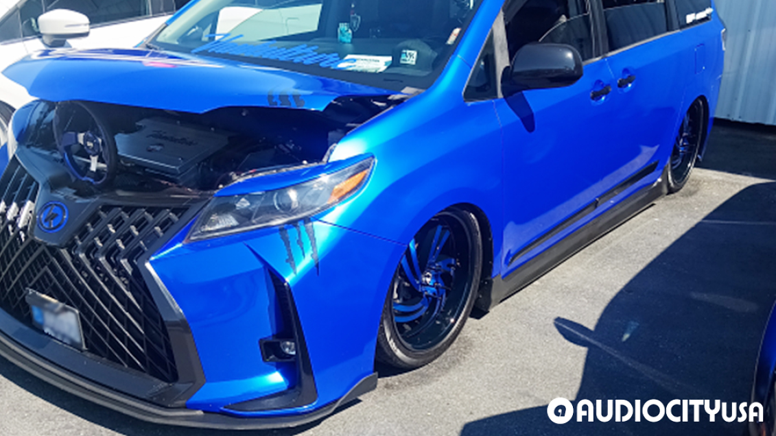 2016 Toyota Sienna on 20" Elegance Wheels Spinner Gloss Black with Candy Blue Face | Gallery ...