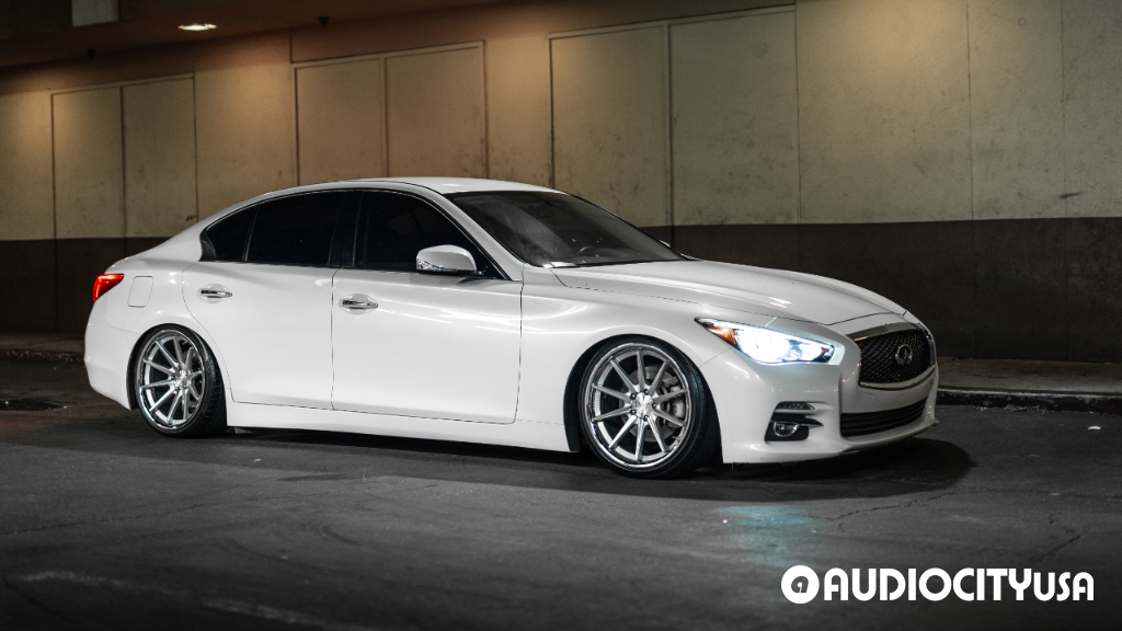 2015 Infiniti Q50 on 19" Ferrada Wheels FR4 Silver Machined with Chrome ...