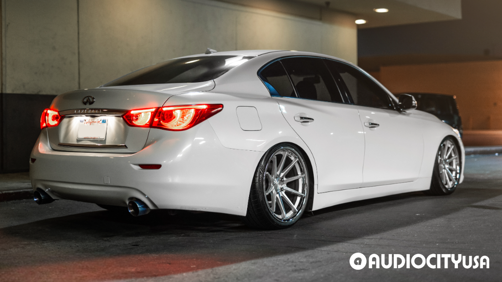 2015 Infiniti Q50 on 19" Ferrada Wheels FR4 Silver Machined with Chrome ...
