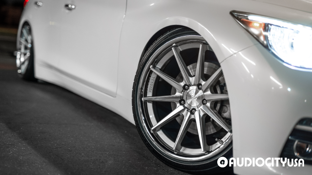2015 Infiniti Q50 on 19" Ferrada Wheels FR4 Silver Machined with Chrome ...