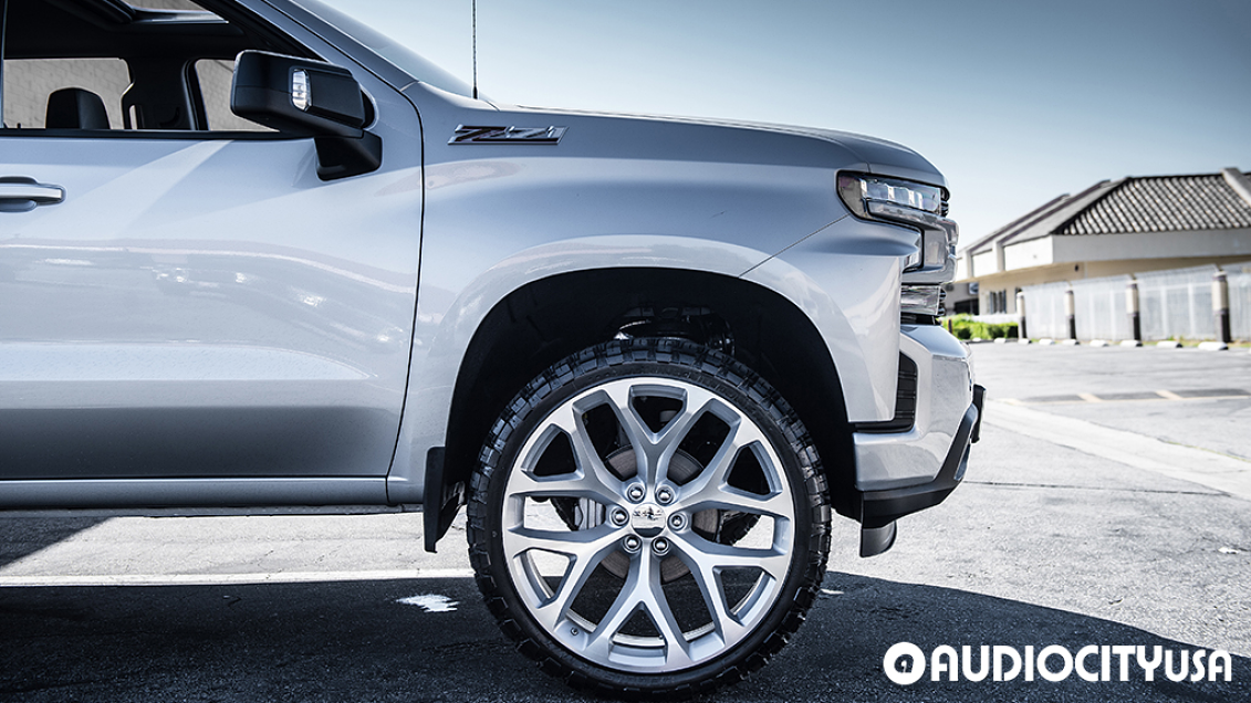 2019 Chevrolet Silverado 1500 on 26" OEM Replica Wheels Chevy Truck Snowflake FR 59 Silver ...
