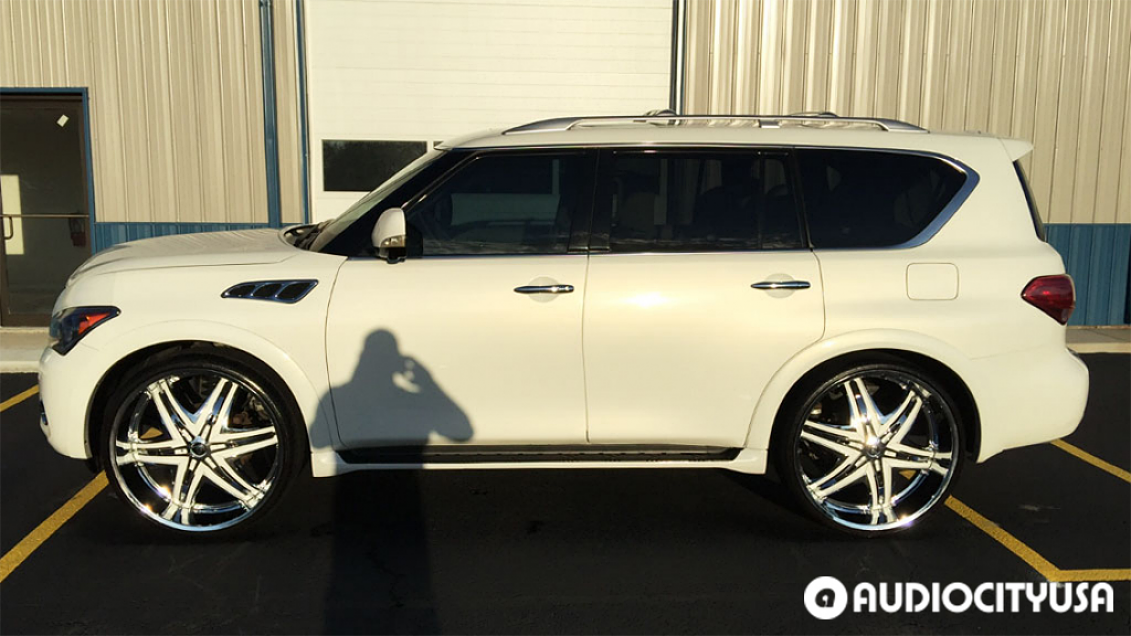 2011 Infiniti QX56 on 28" Diablo Wheels Elite Chrome with Custom White ...
