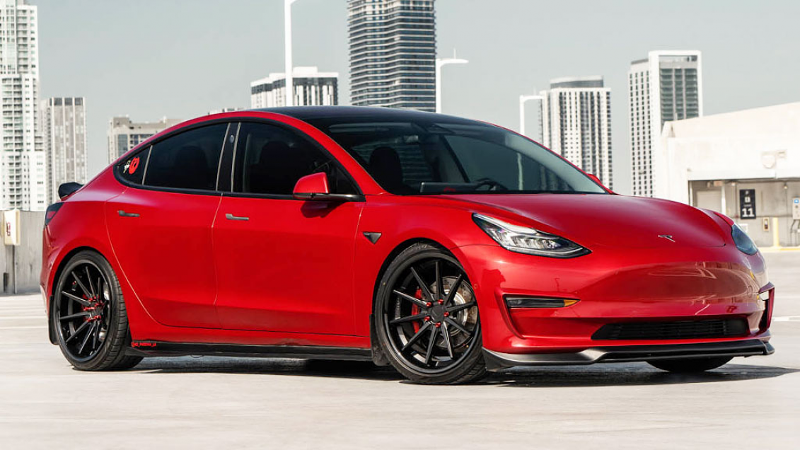 2020 Tesla Model 3 on 20" Ferrada Wheels FR4 Matte Black with Gloss ...