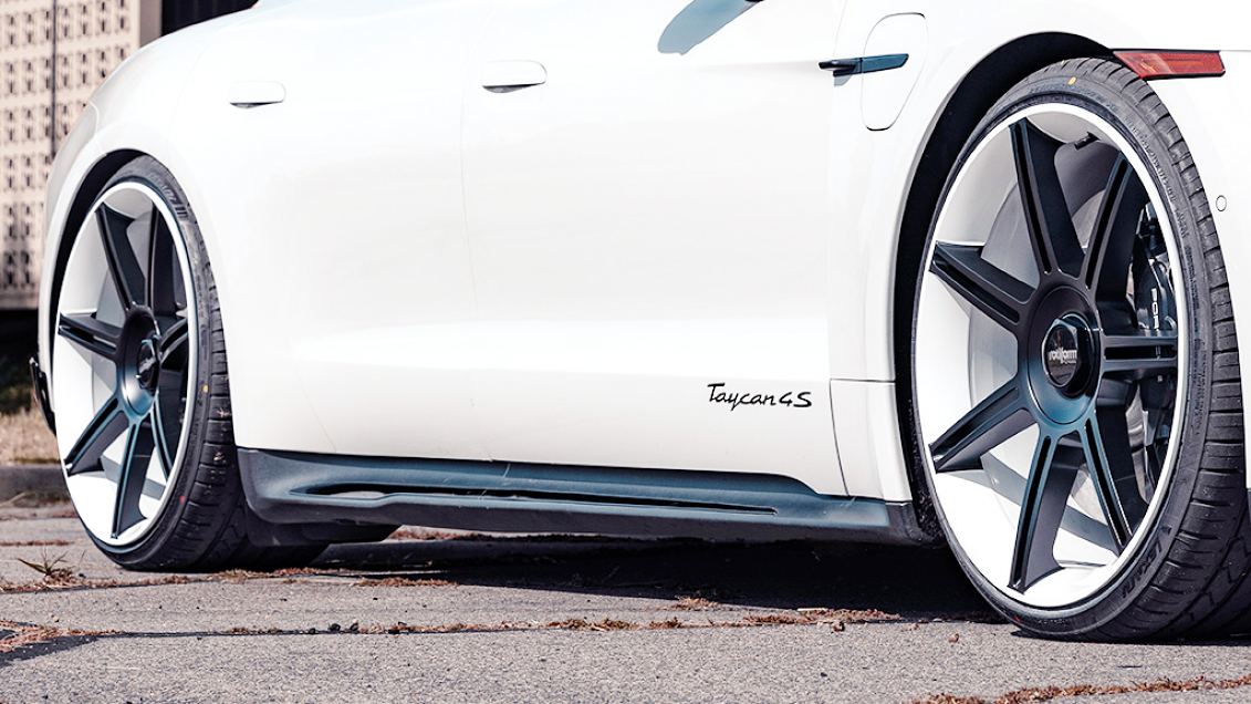 2023 Porsche Taycan on 22" Rotiform Wheels FRA Gloss White with Matte ...