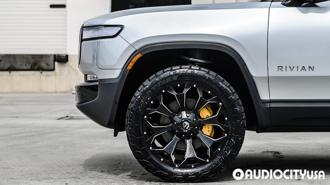 2023 Rivian R1S on 22" Fuel Off-Road Wheels D546 Assault Black Milled ...