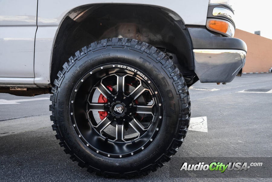 20×12 RDR RD01 Dirt Wheels black machine for 2002 Chevy Silverado 1500