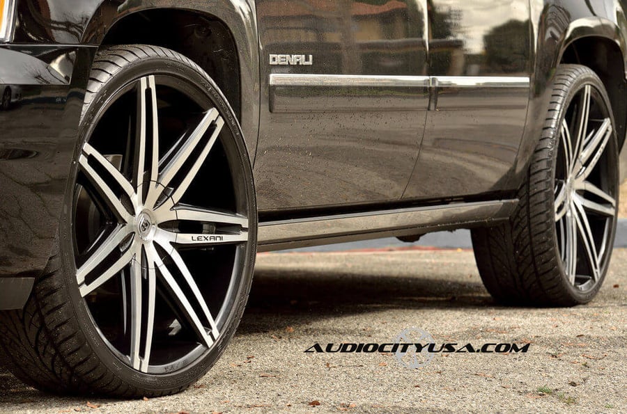 26″ Lexani Johnson Black machine Lowered 2013 GMC Denali | Lexani Tires
