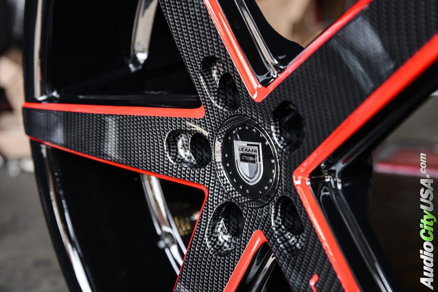 20" & 22" Lexani Wheels R Four Gloss black, Carbon Fiber Face, Red ...