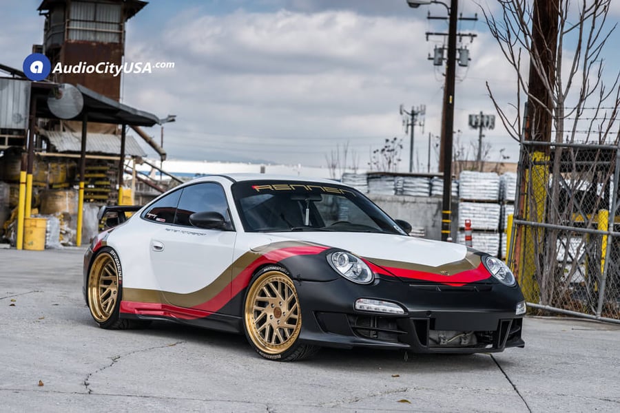 20" Rennen Forged Wheels MV16 Satin 14K Gold Center with Translucent ...
