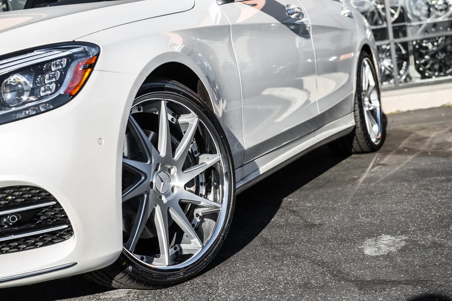 22" Staggered AZAD Wheels AZ23 Silver Machined With Chrome Lip Rims For ...