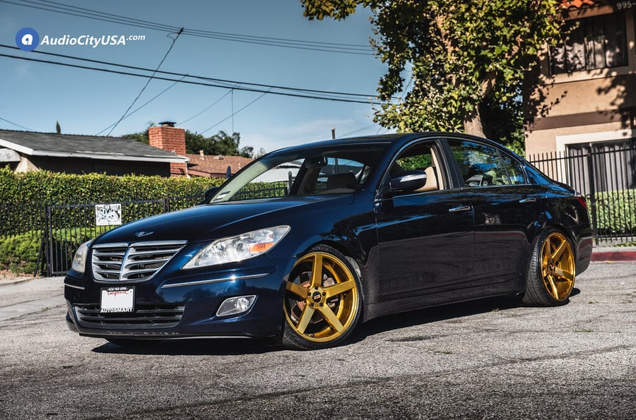 20″ Staggered STR Wheels 607 Gold Rims For Lowered 2011 Hyundai Genesis ...
