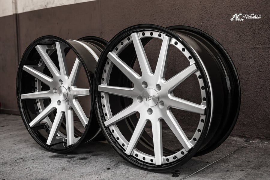 22″ Staggered AC Forged Wheels ACF704 Brushed Face with Black Lip Three ...