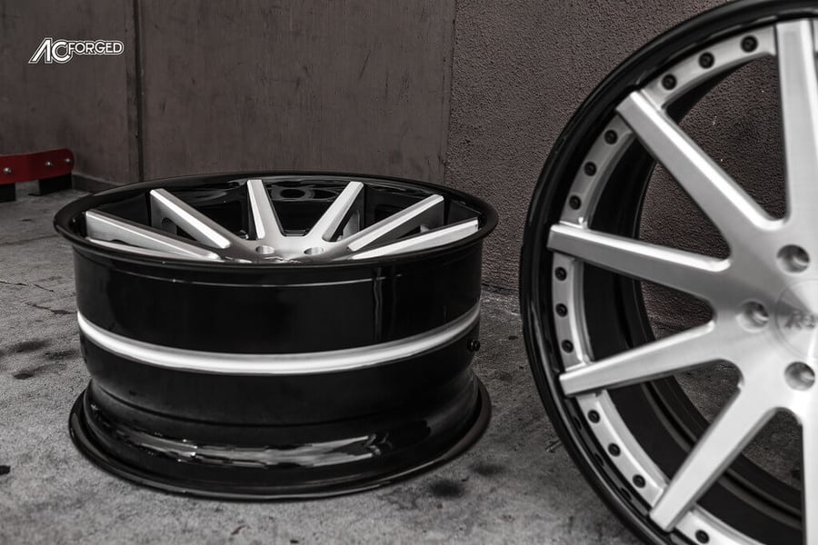22″ Staggered AC Forged Wheels ACF704 Brushed Face with Black Lip Three ...