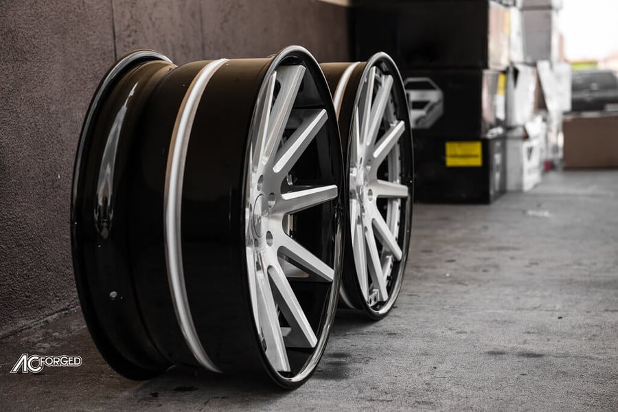 22″ Staggered AC Forged Wheels ACF704 Brushed Face with Black Lip Three ...