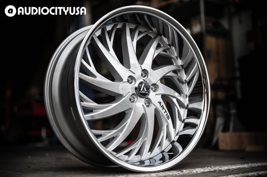 24" Artis Wheels Decatur Staggered | Brush Silver Face, Chrome lip ...